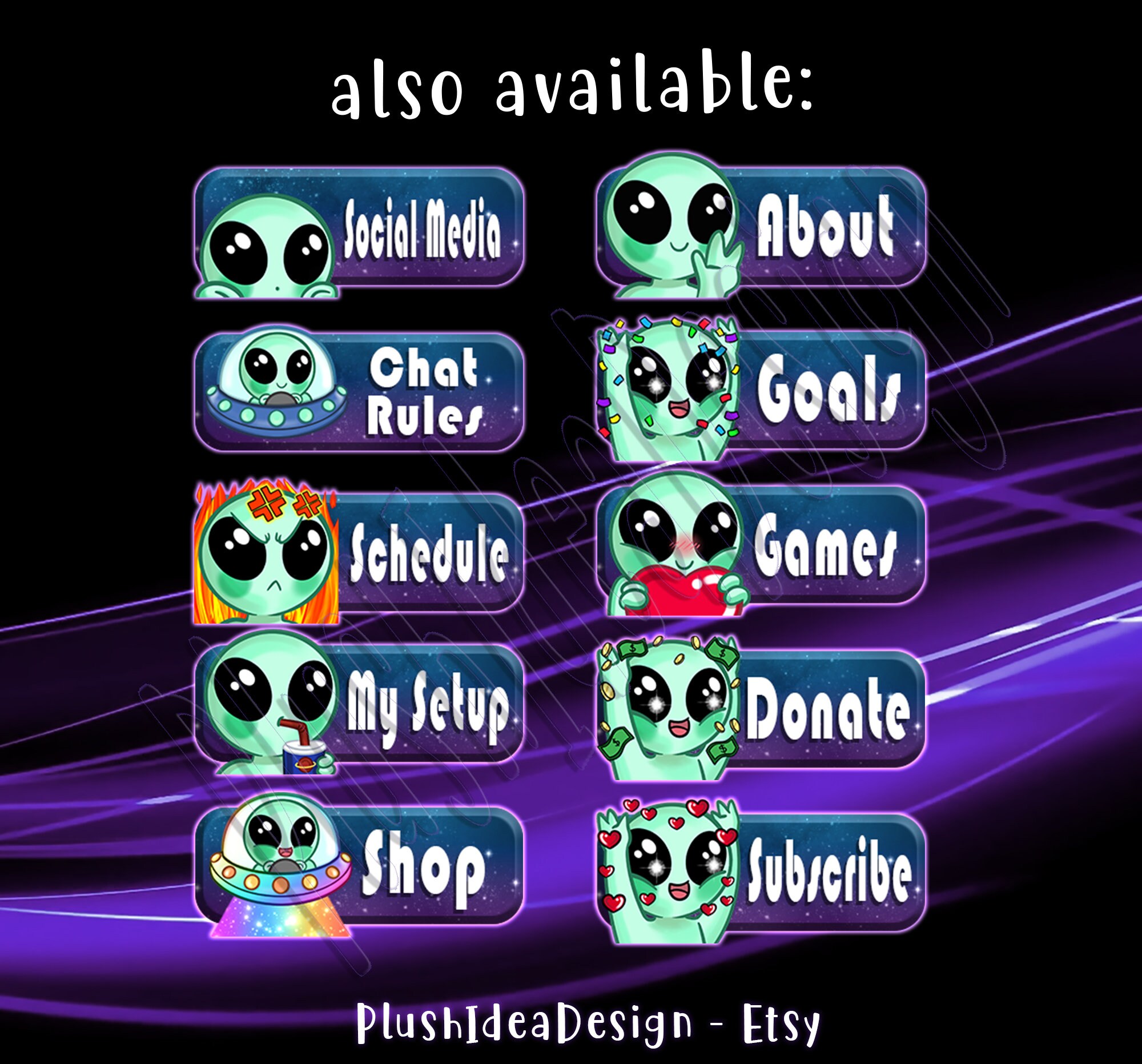 Cute Kawaii Alien Mega Pack 24 Twitch Sub Emotes Pack Aliens Twitch ...