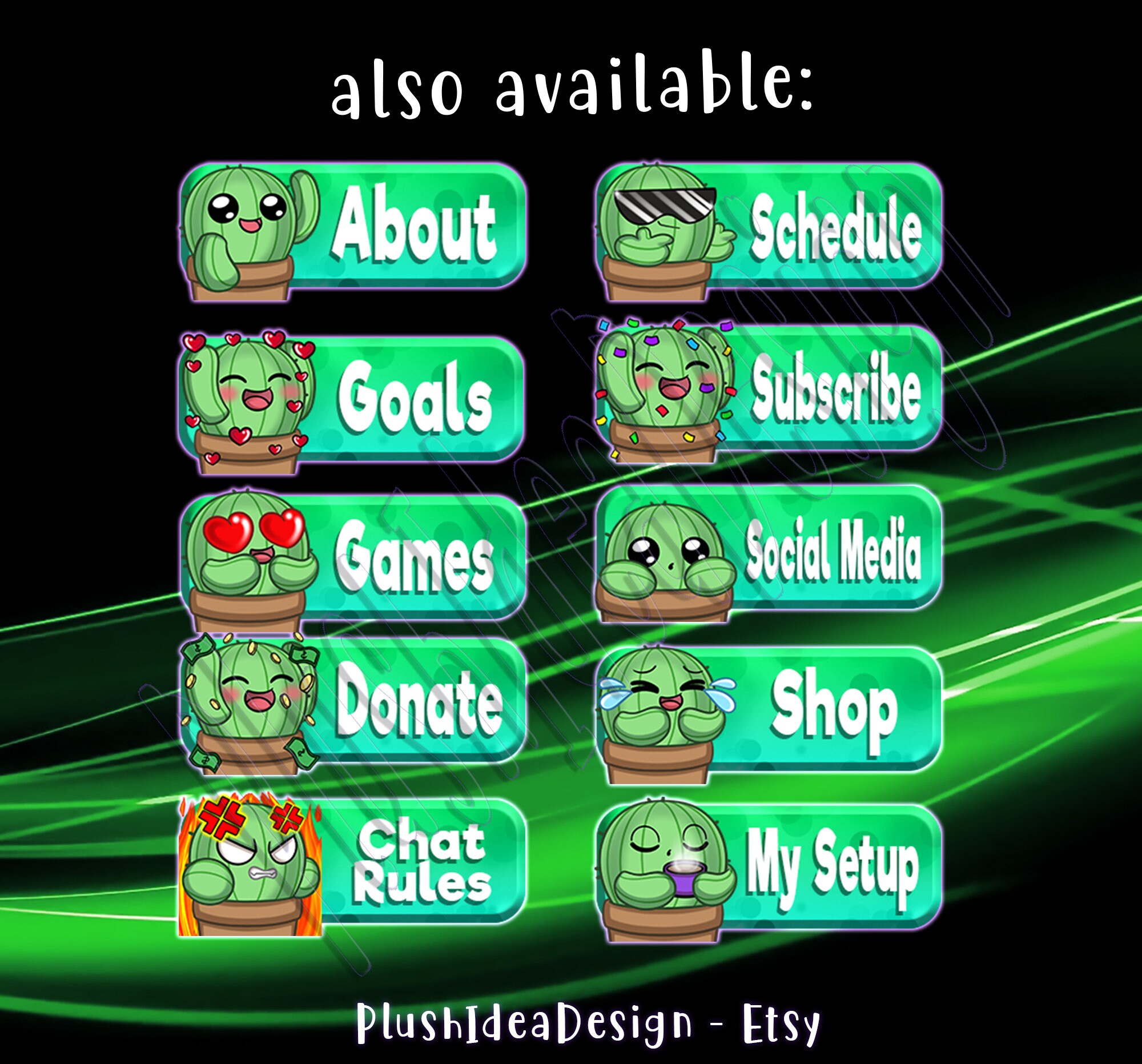 Twitch Screens, Alerts and Overlays Pack Cactus, Cute Cactus, Kawaii ...