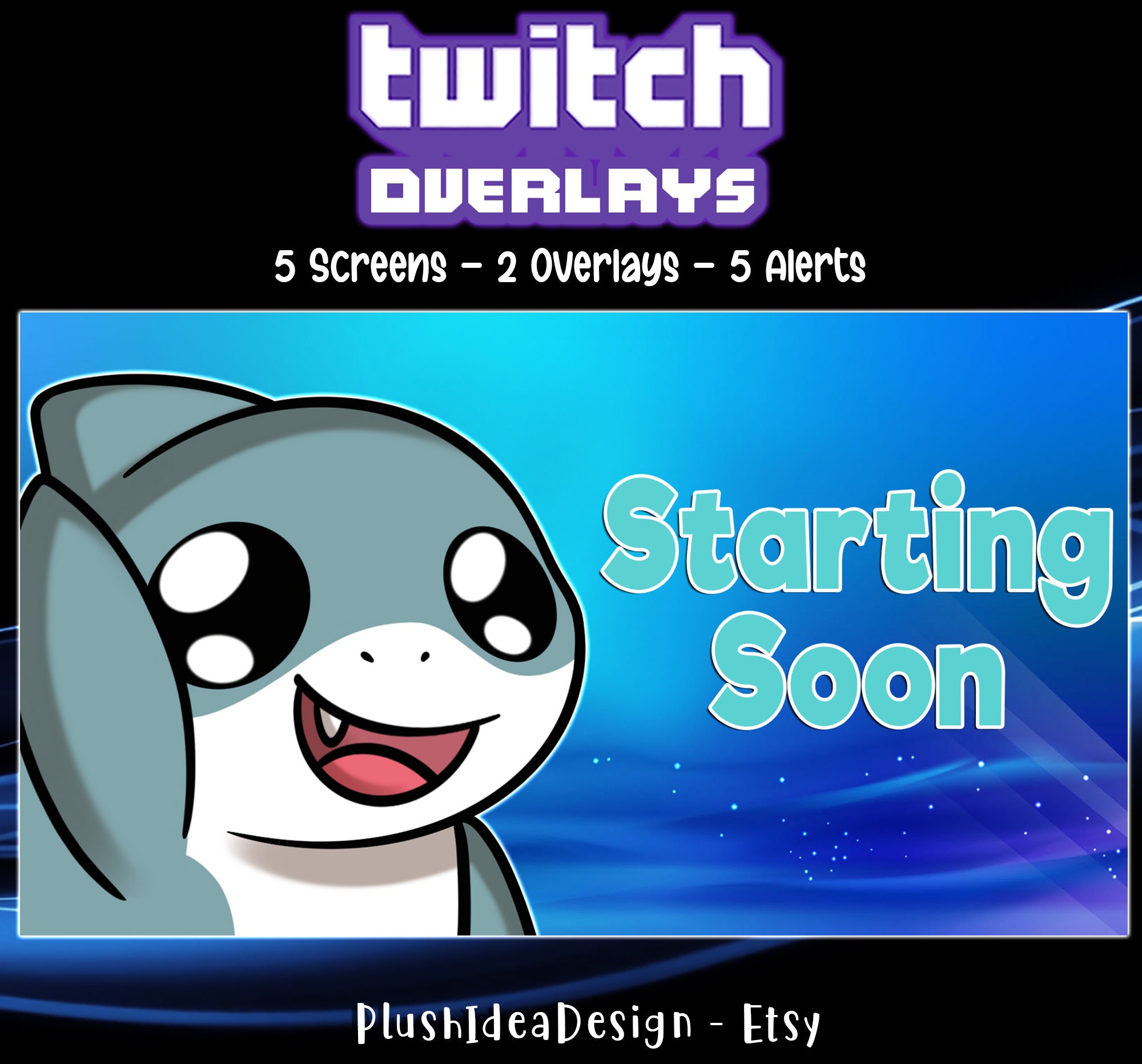 Twitch Screens, Alerts and Overlays Pack - Cute Shark, Kawaii Shark ...
