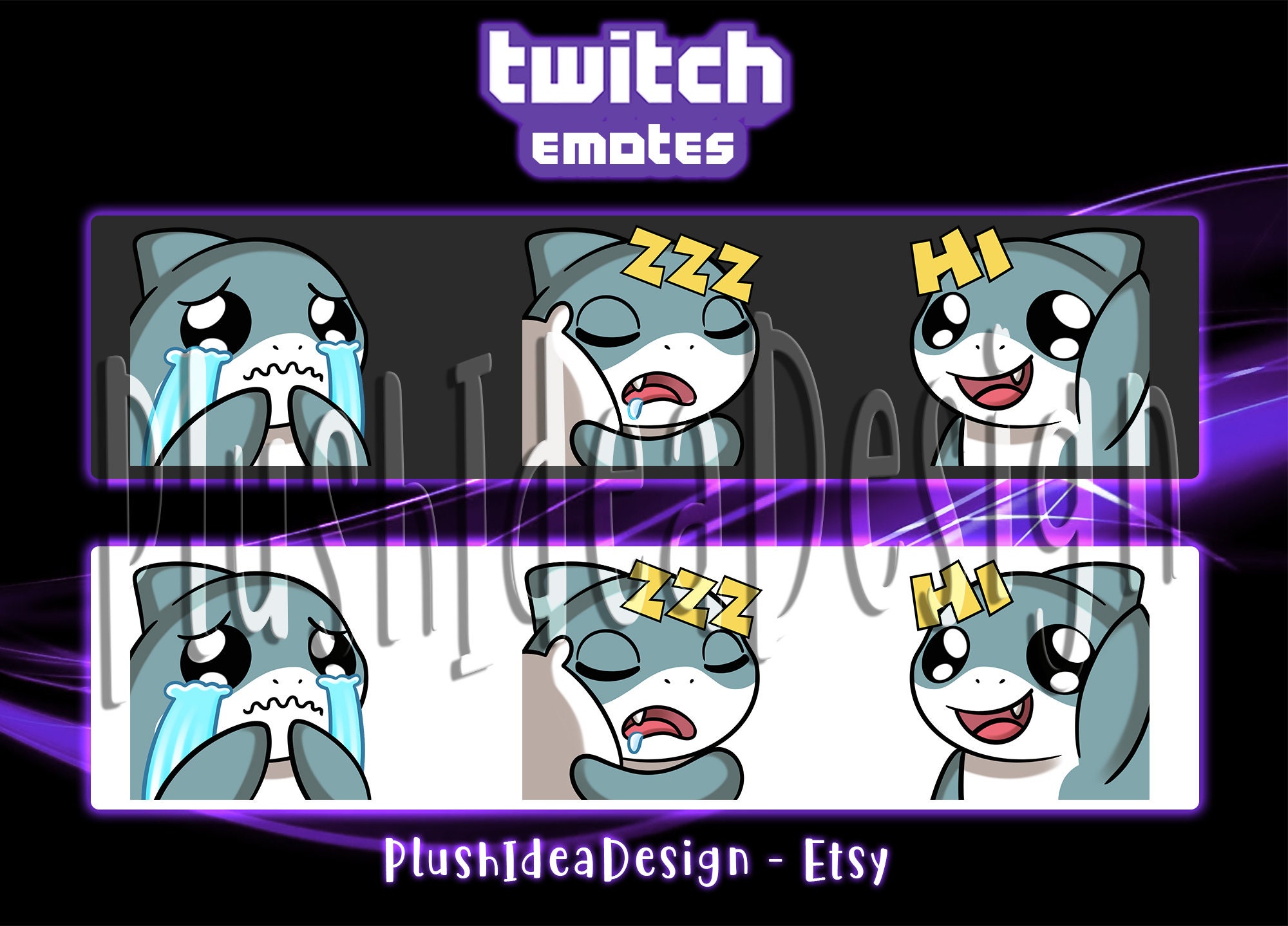 Cute Shark Cry, Zzz, Sleep, Hi, Waving 3 Twitch Sub Emotes Pack - Etsy
