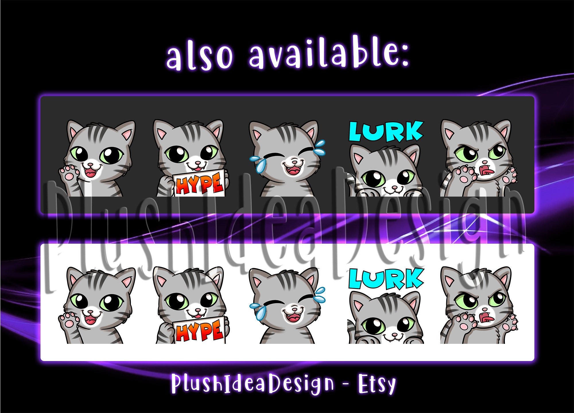 Cute Black Cat Kitty LOL, Laugh, Hype, Lurk, Waving, Angry 5 Twitch Sub ...