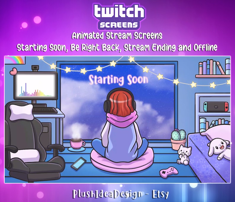 Animated Twitch Overlay Stream Screens Scenes: Cute Red Hair - Etsy