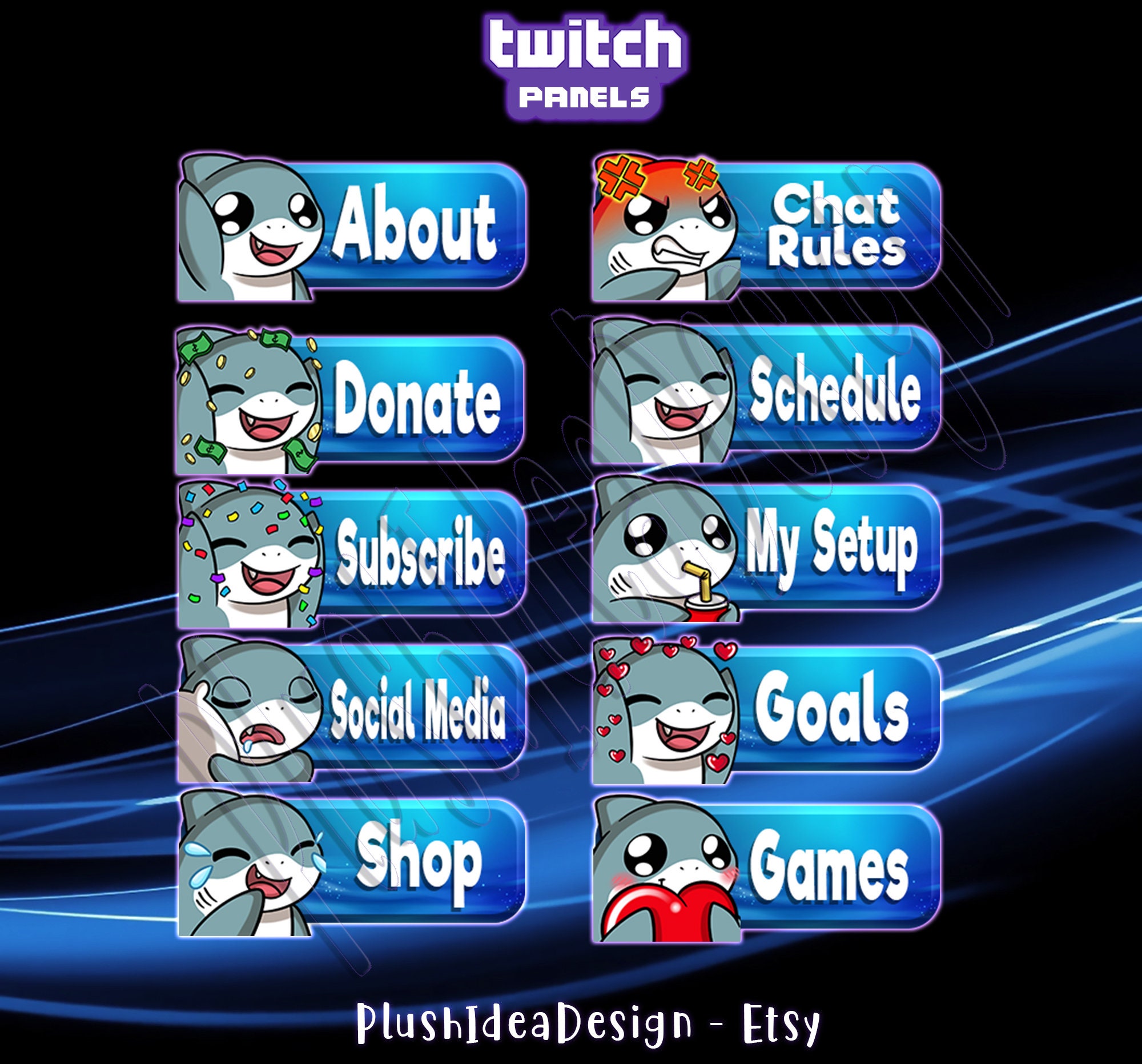 Cute Shark Panels - 10 Twitch Panels Package - Graphics for Streamer ...