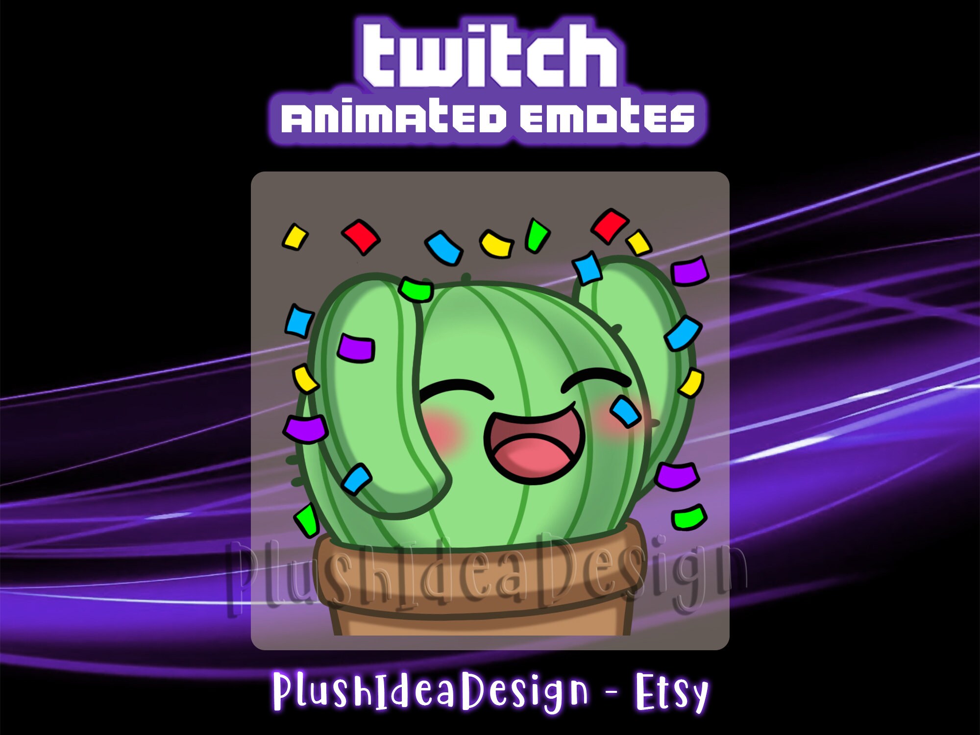 ANIMATED Hype Happy Confetti Cute Cactus ANIMATED Twitch Sub Emote - Etsy