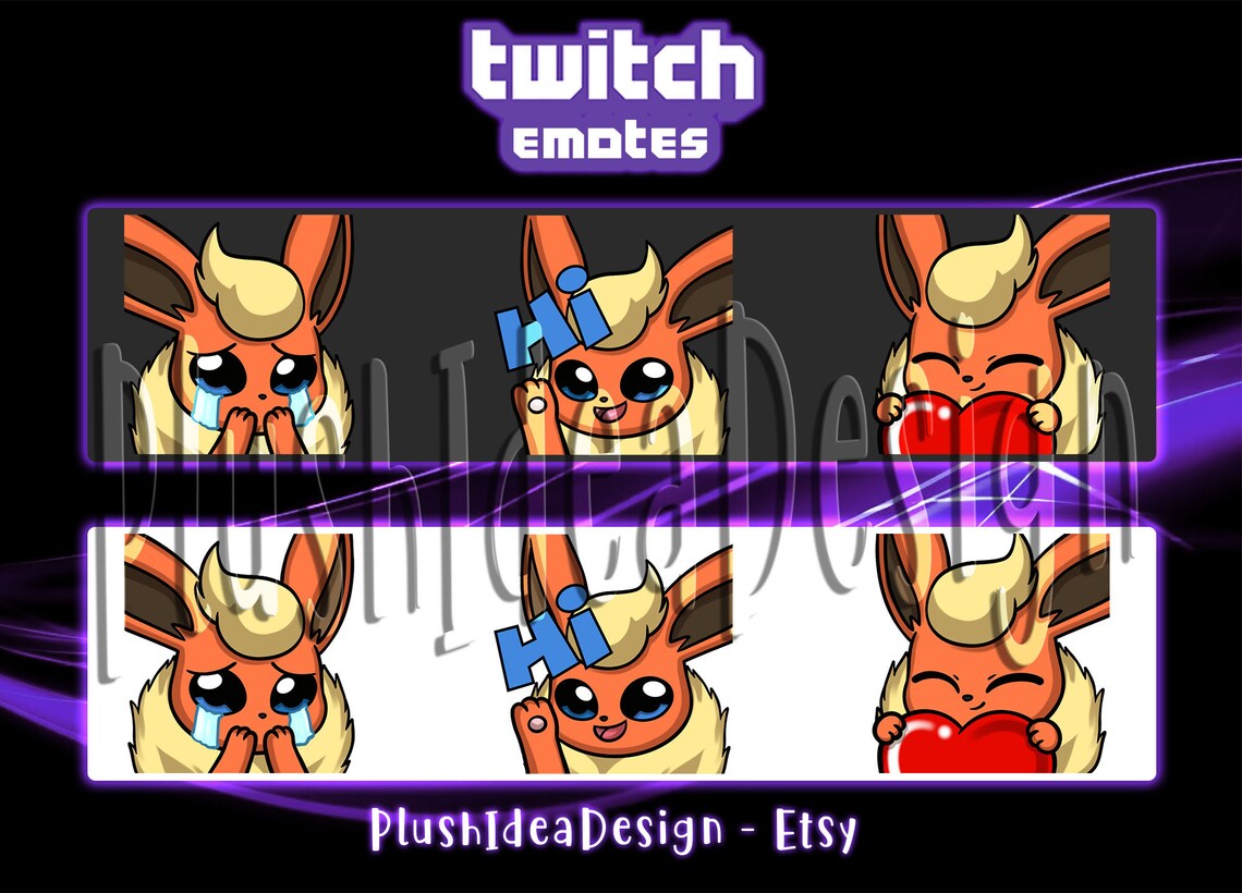 Flareon Heart Cry Sigh Hi Waving 3 Twitch Sub Emotes - Etsy