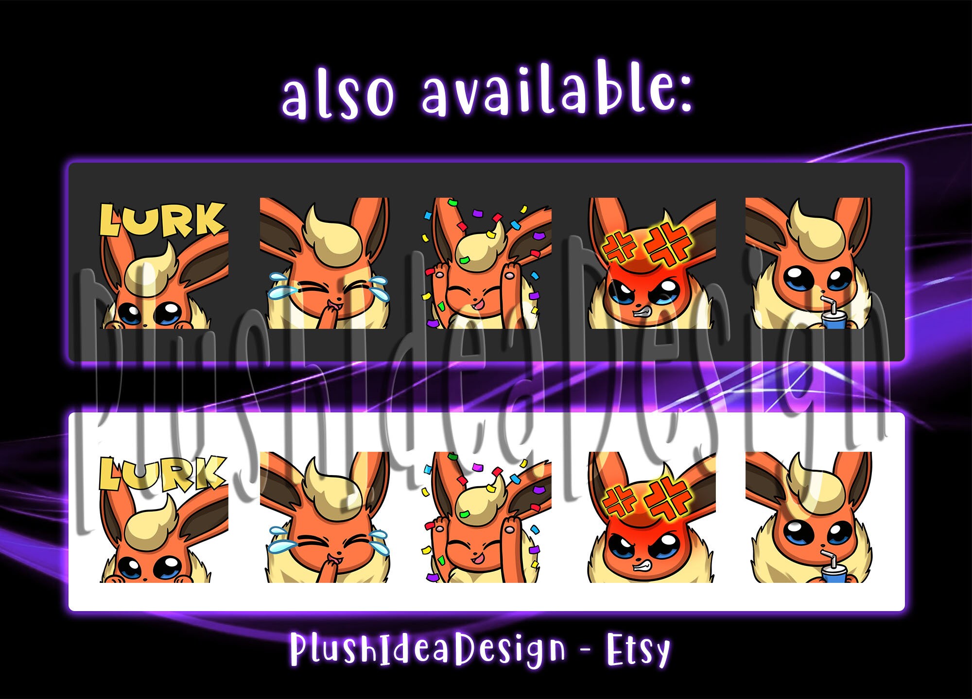 Flareon Heart Cry Sigh Hi Waving 3 Twitch Sub Emotes | Etsy