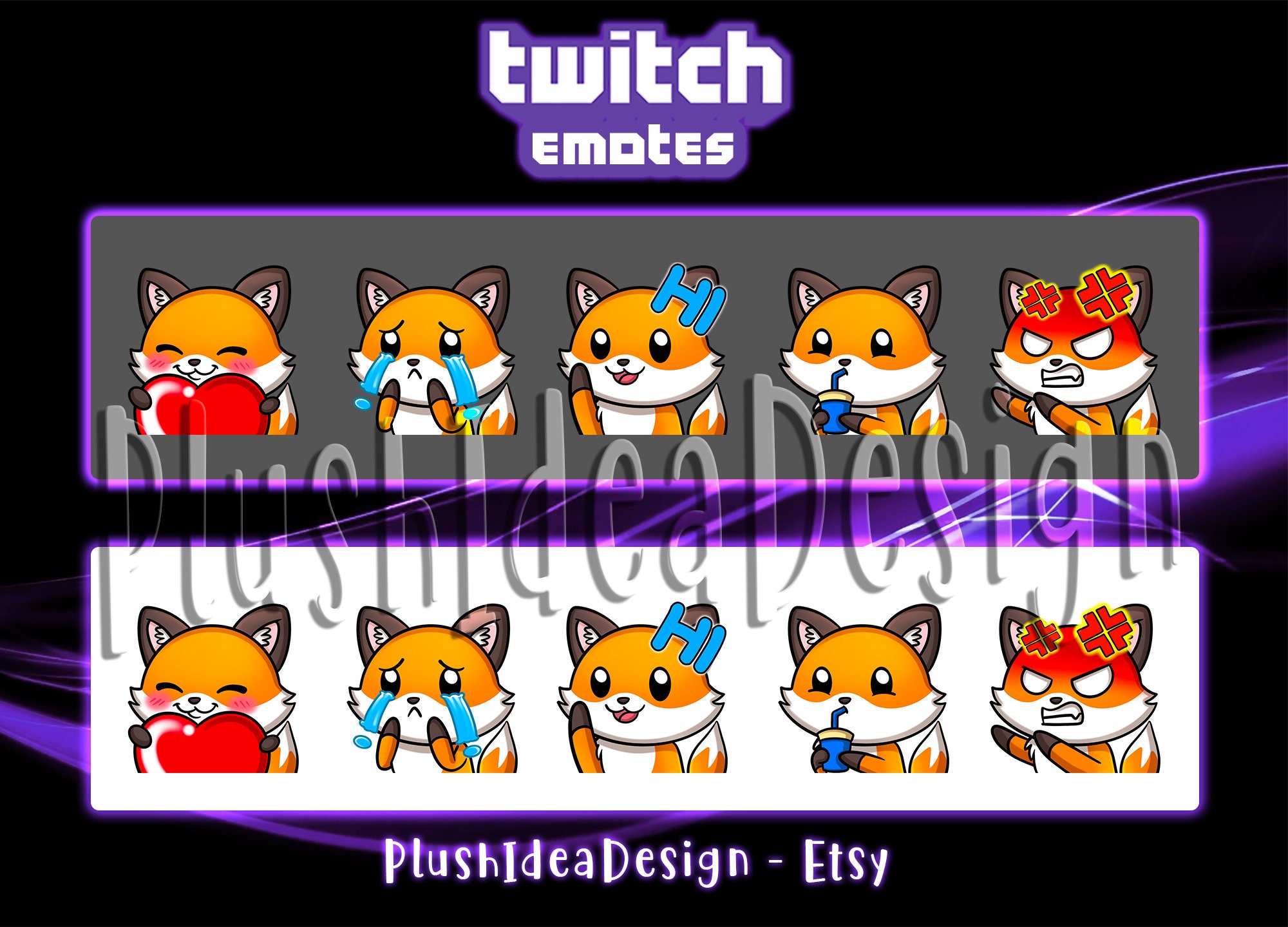 Cute Fox Waving Hi Angry Rage Cry Heart Sip 5 Twitch - Etsy