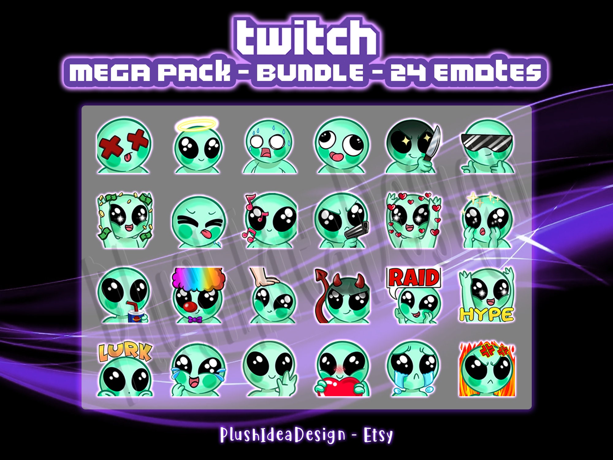 Cute Kawaii Alien Mega Pack 24 Twitch Sub Emotes Pack Aliens Twitch ...