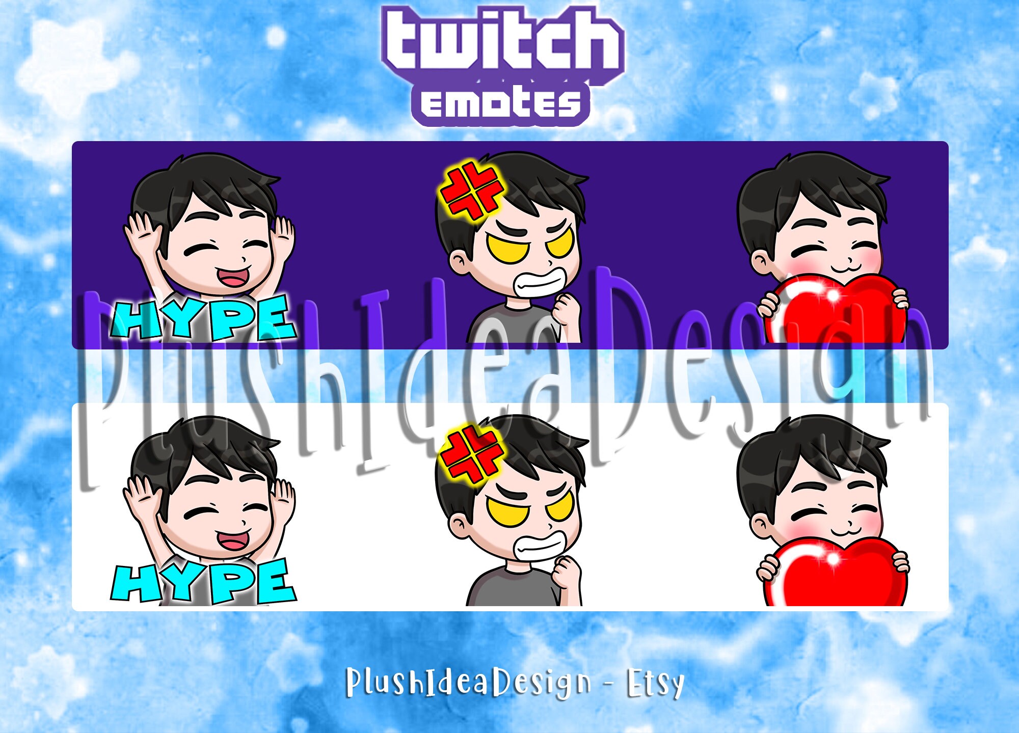 Cute Chibi Custom Black Hair Boy - Hype, Angry, Rage, Heart, Love - 3 ...