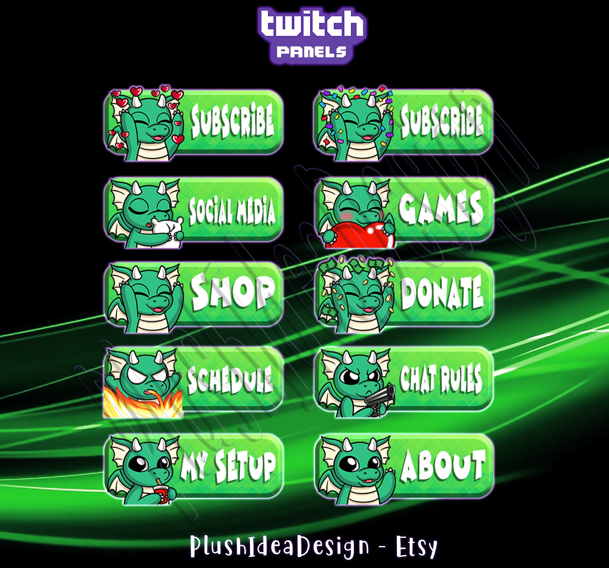 Cute Dragon Panels 10 Twitch Panels Package Graphics for Streamer Cute ...