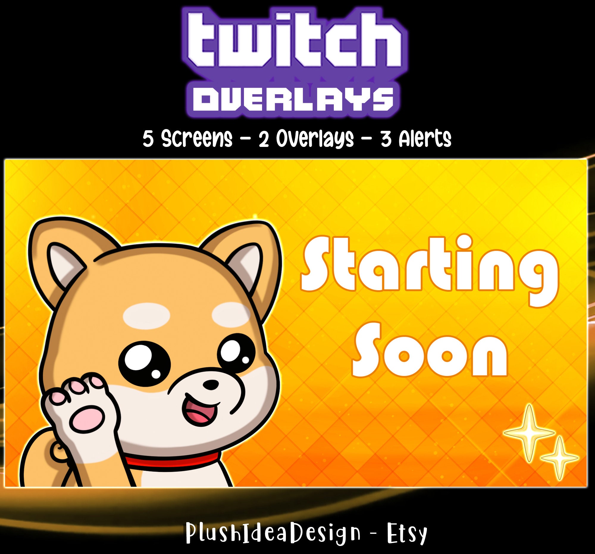 Twitch Screens, Alerts and Overlays Pack - Shiba Inu, Cute Dog, Cute ...