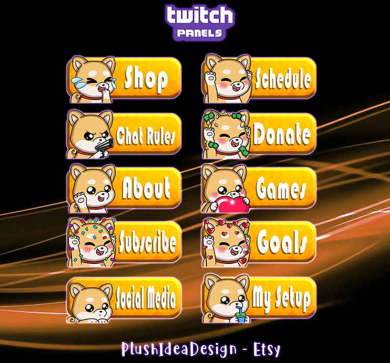 Cute Shiba Inu Panels 10 Twitch Panels Package Graphics for Streamer ...