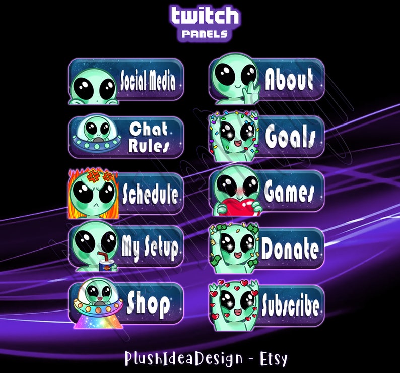 Cute Aliens Panels - 10 Twitch Panel Package - Graphics for Streamer ...