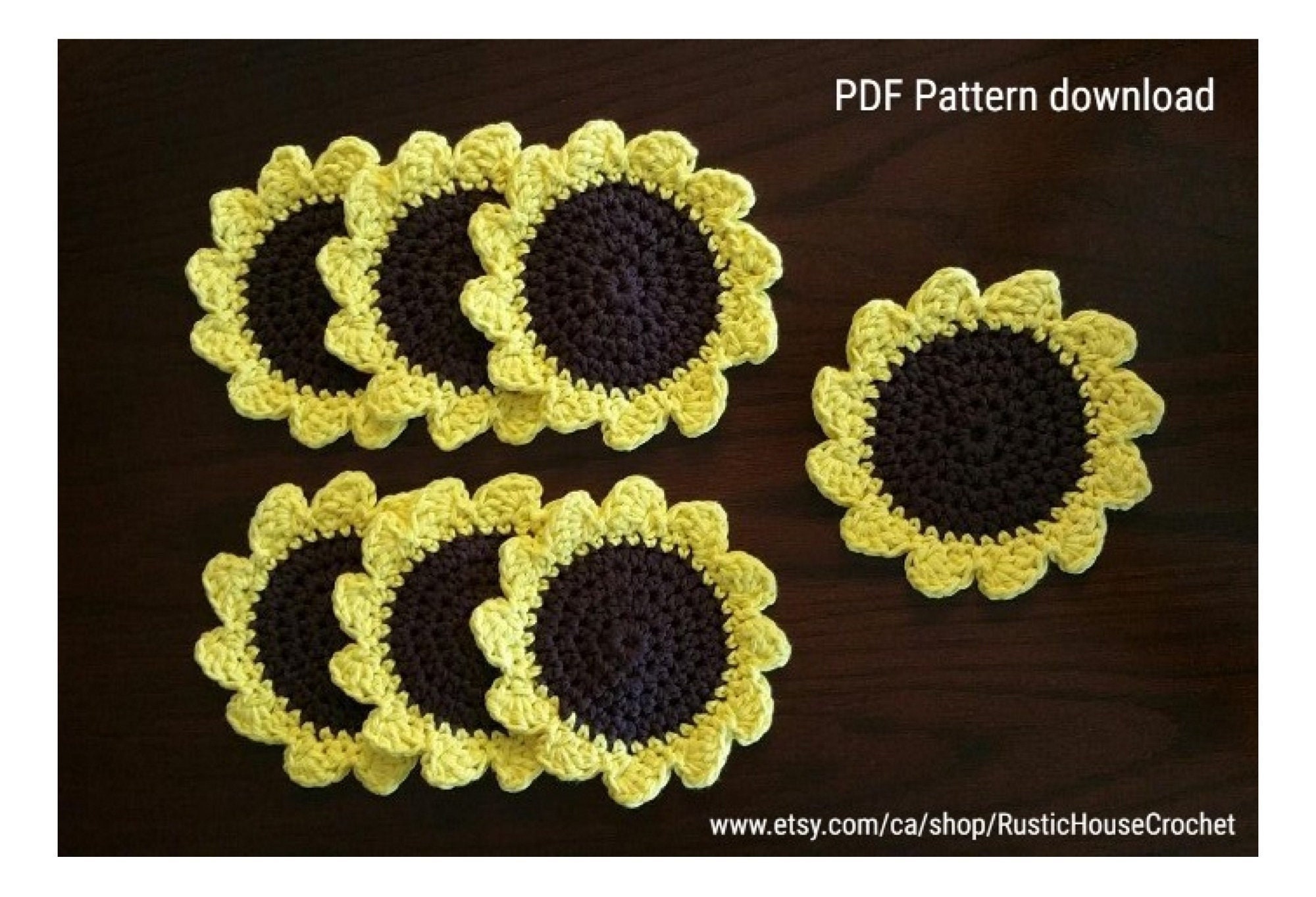 Crochet Sunflower Coaster Pattern PDF Download - Etsy