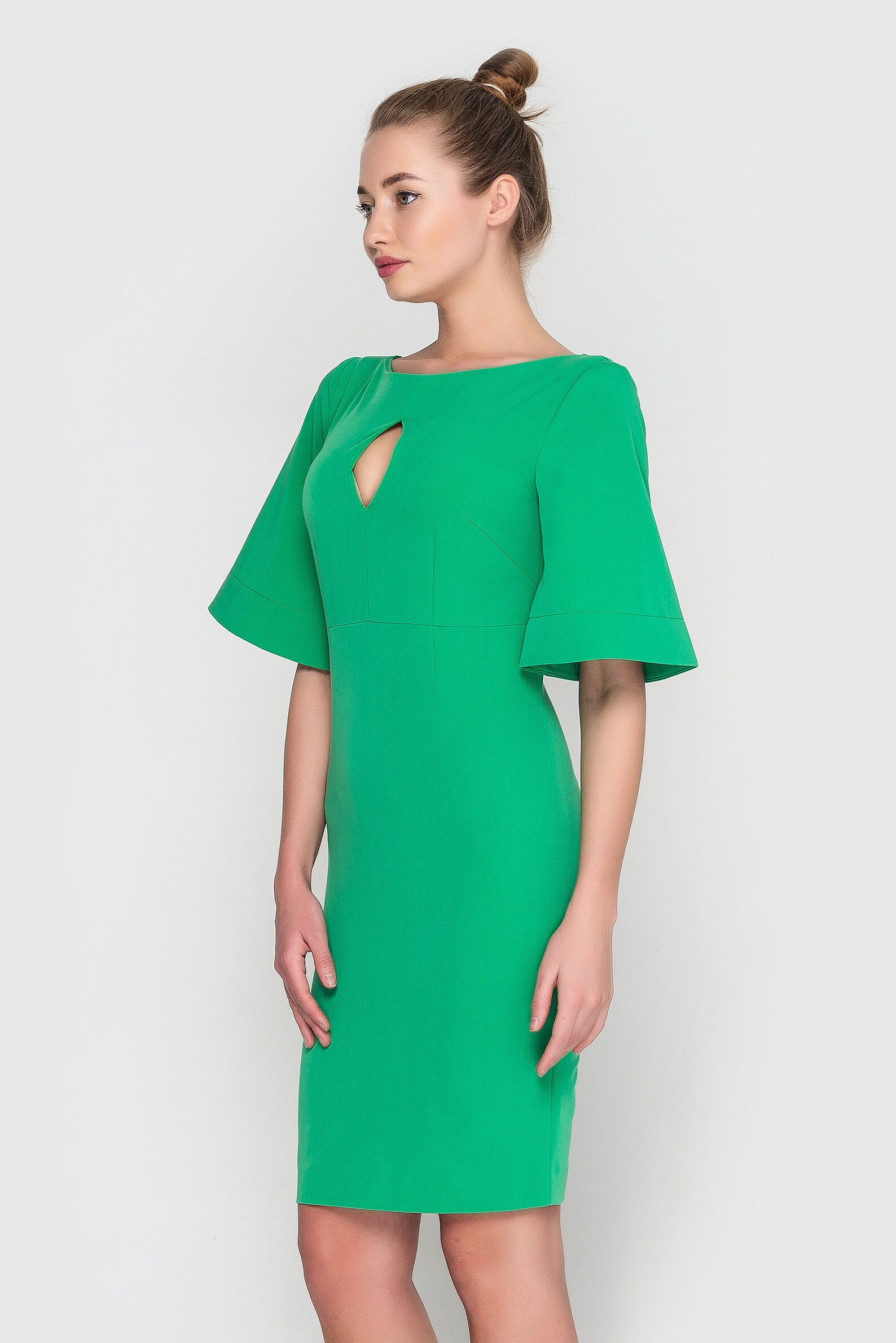 Flutter Sleeve Keyhole Dress, Green Mini Cocktail Dress, Minimalist ...