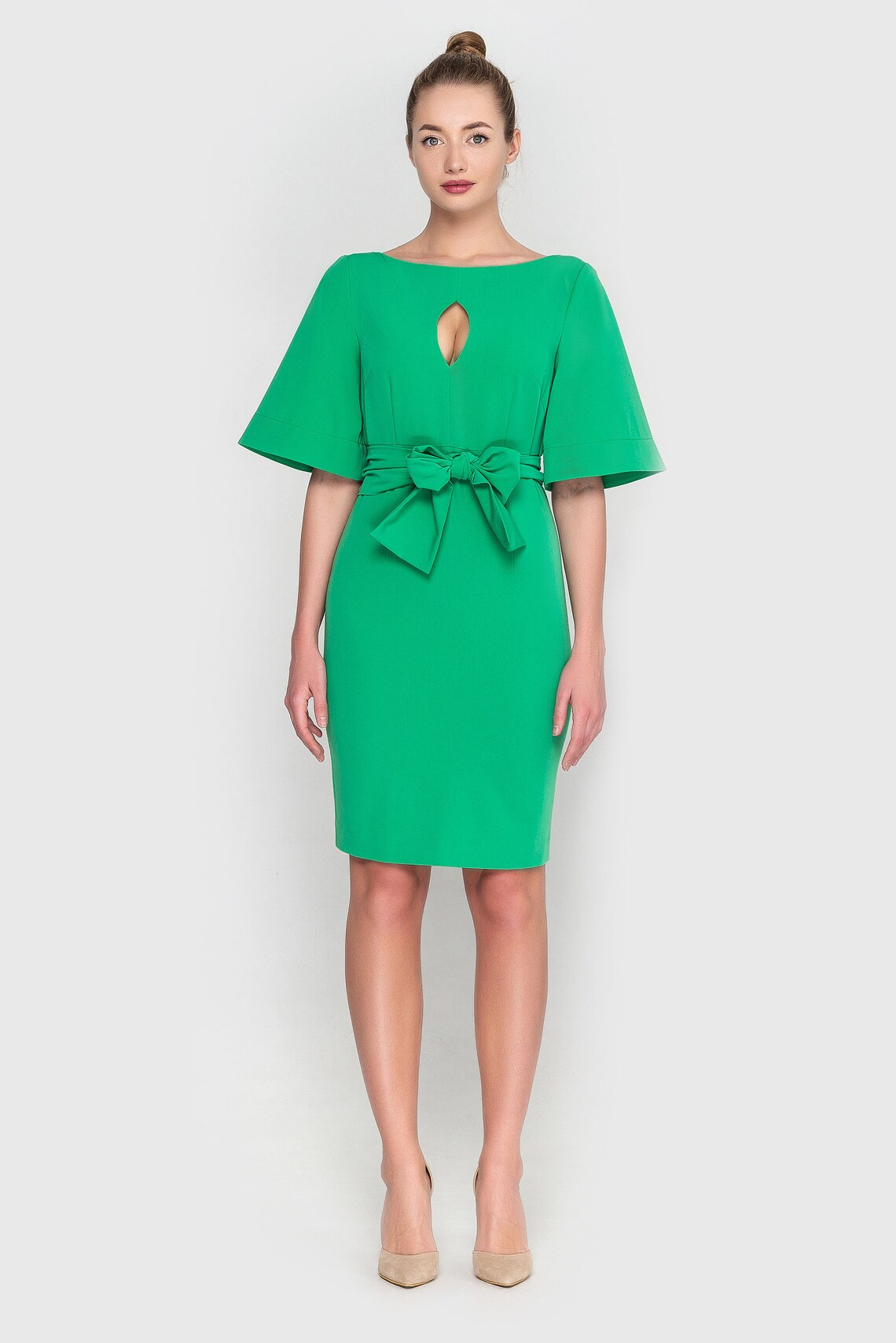 Flutter Sleeve Keyhole Dress Green Mini Cocktail Dress | Etsy