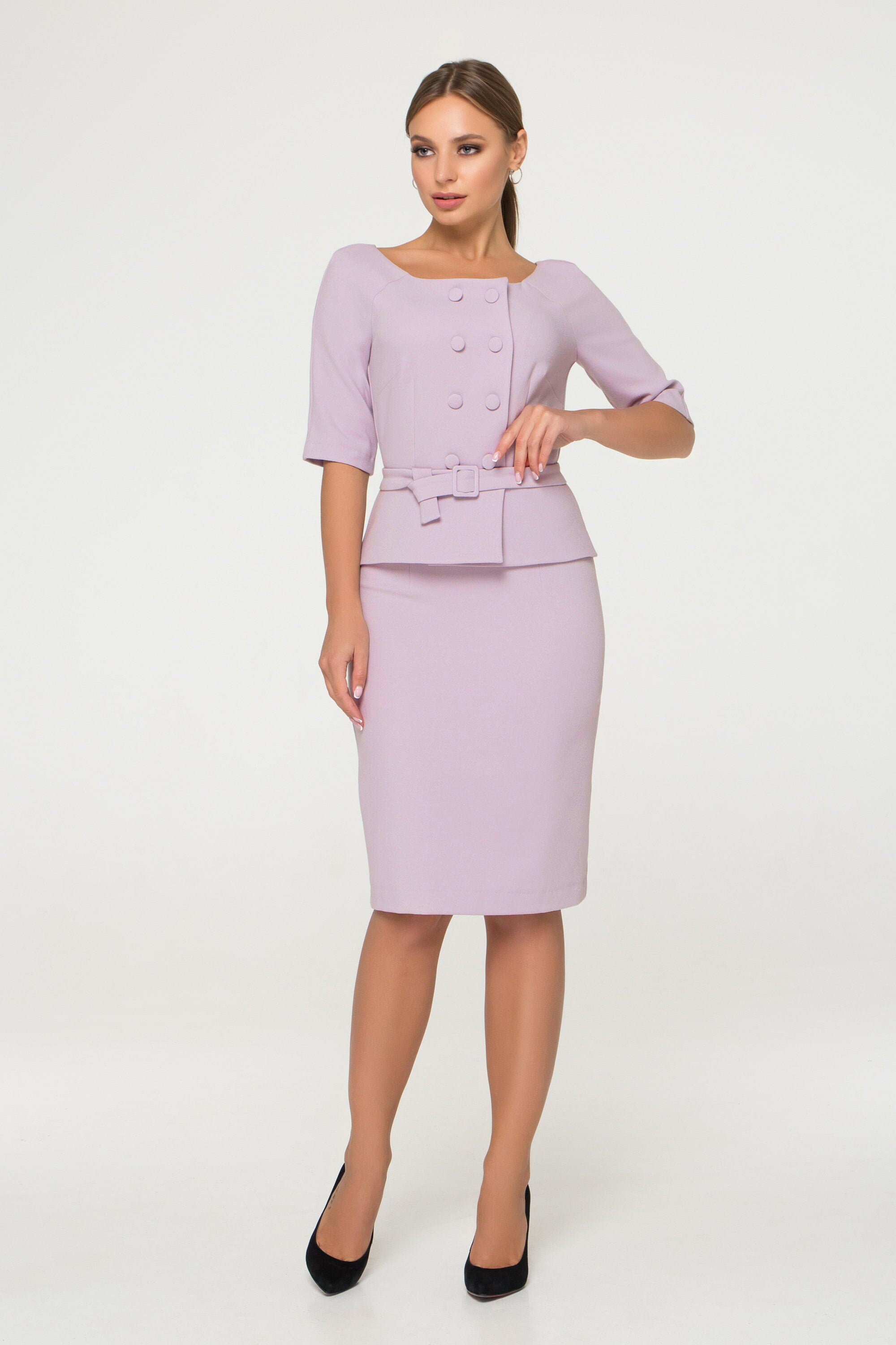 Lilac Pencil Dress Doublebreasted Midi Dress With Belt Etsy