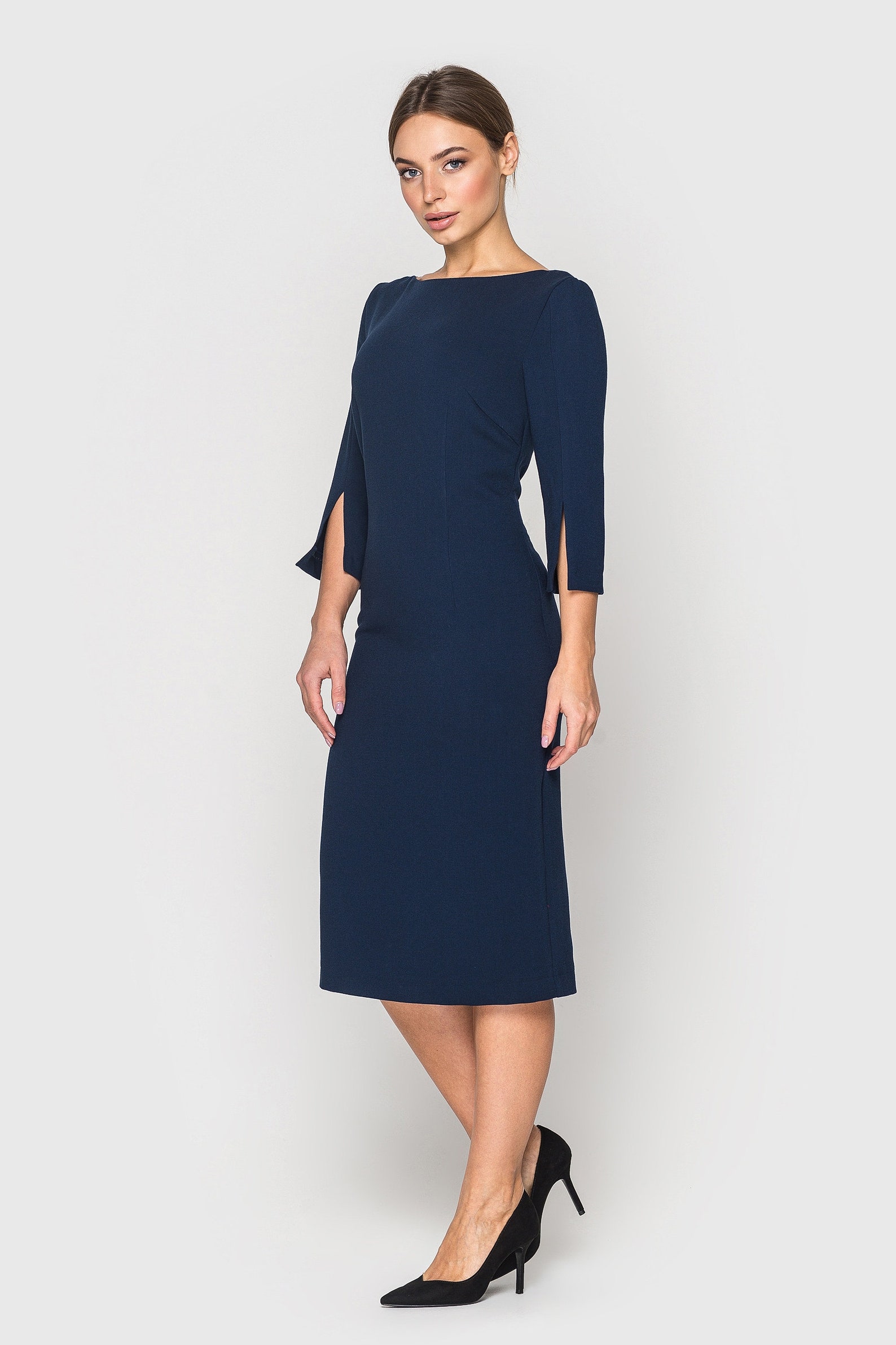 Elegantes dunkelblaues Kleid für Frauen, Marineblaues Kleid für ...