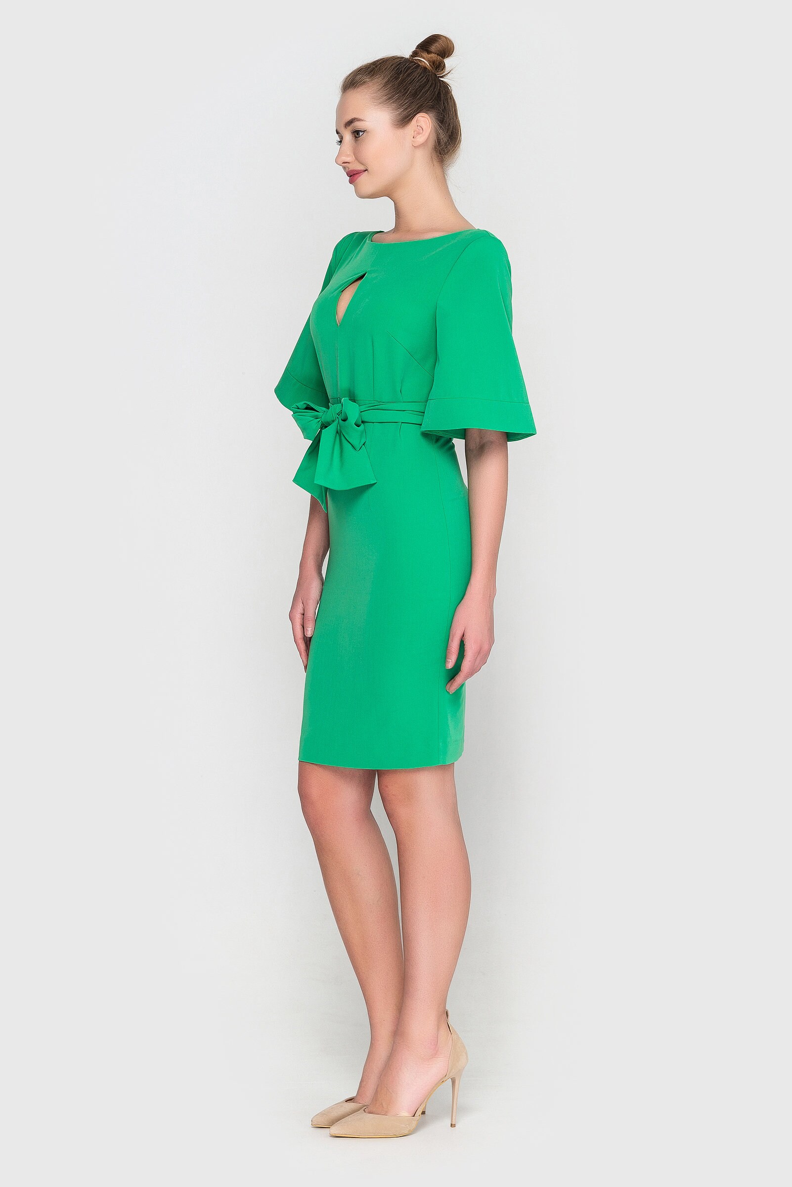 Flutter Sleeve Keyhole Dress, Green Mini Cocktail Dress, Minimalist ...