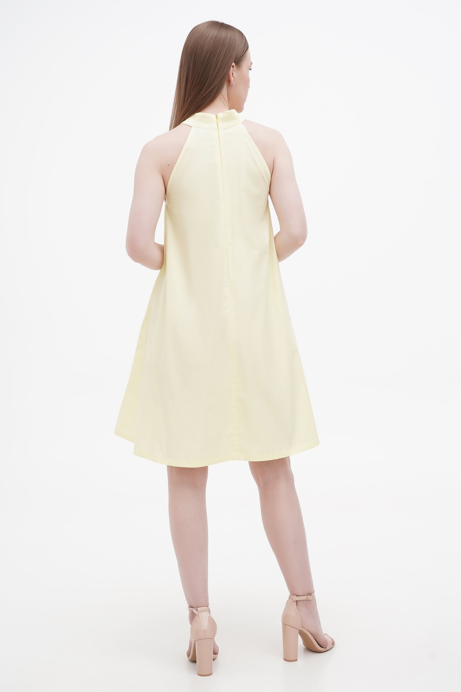 Yellow Halter Neck Summer Dress, Cotton Flowy Sundress Short, High Neck ...