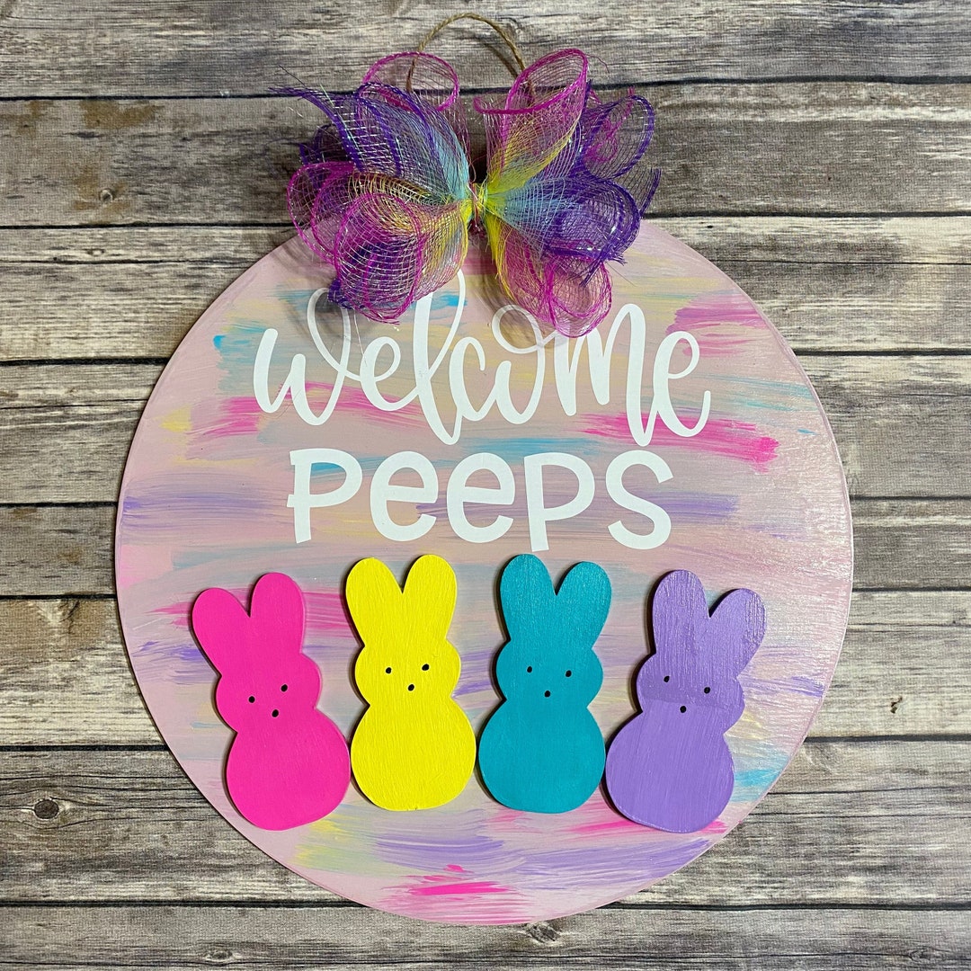 Welcome Peeps Colorful Easter Bunny Door Sign/hanger - Etsy