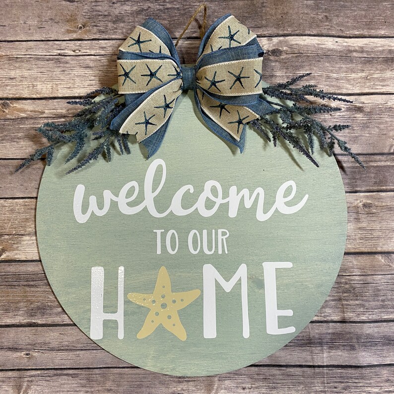 Beach Themed Summer Welcome Door Sign/hanger - Navy Blue and Seafoam ...
