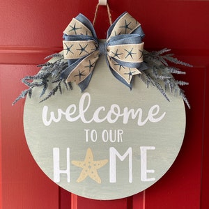Beach Themed Summer Welcome Door Sign/hanger - Navy Blue and Seafoam ...