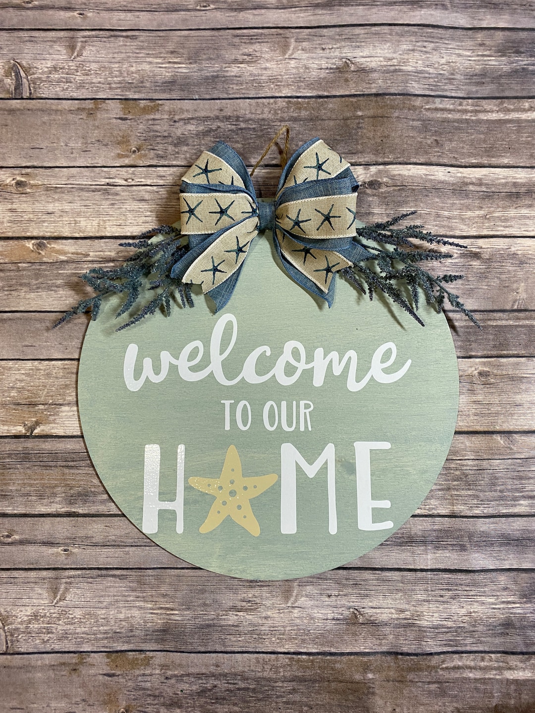 Beach Themed Summer Welcome Door Sign/hanger - Navy Blue and Seafoam ...