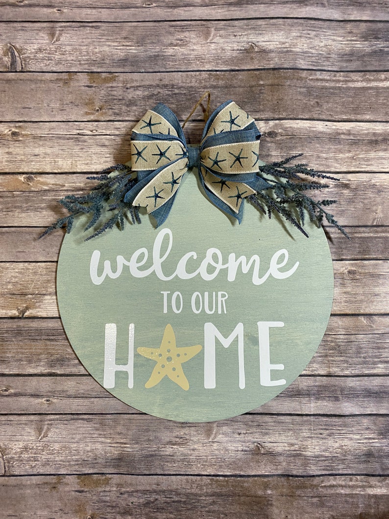 Beach Themed Summer Welcome Door Sign/hanger - Navy Blue and Seafoam ...