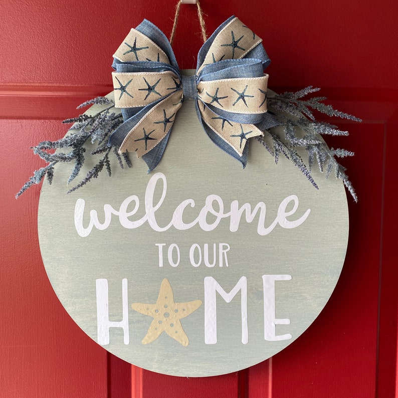 Beach Themed Summer Welcome Door Sign/hanger - Navy Blue and Seafoam ...