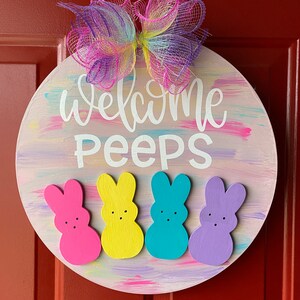 Welcome Peeps Colorful Easter Bunny Door Sign/hanger - Etsy