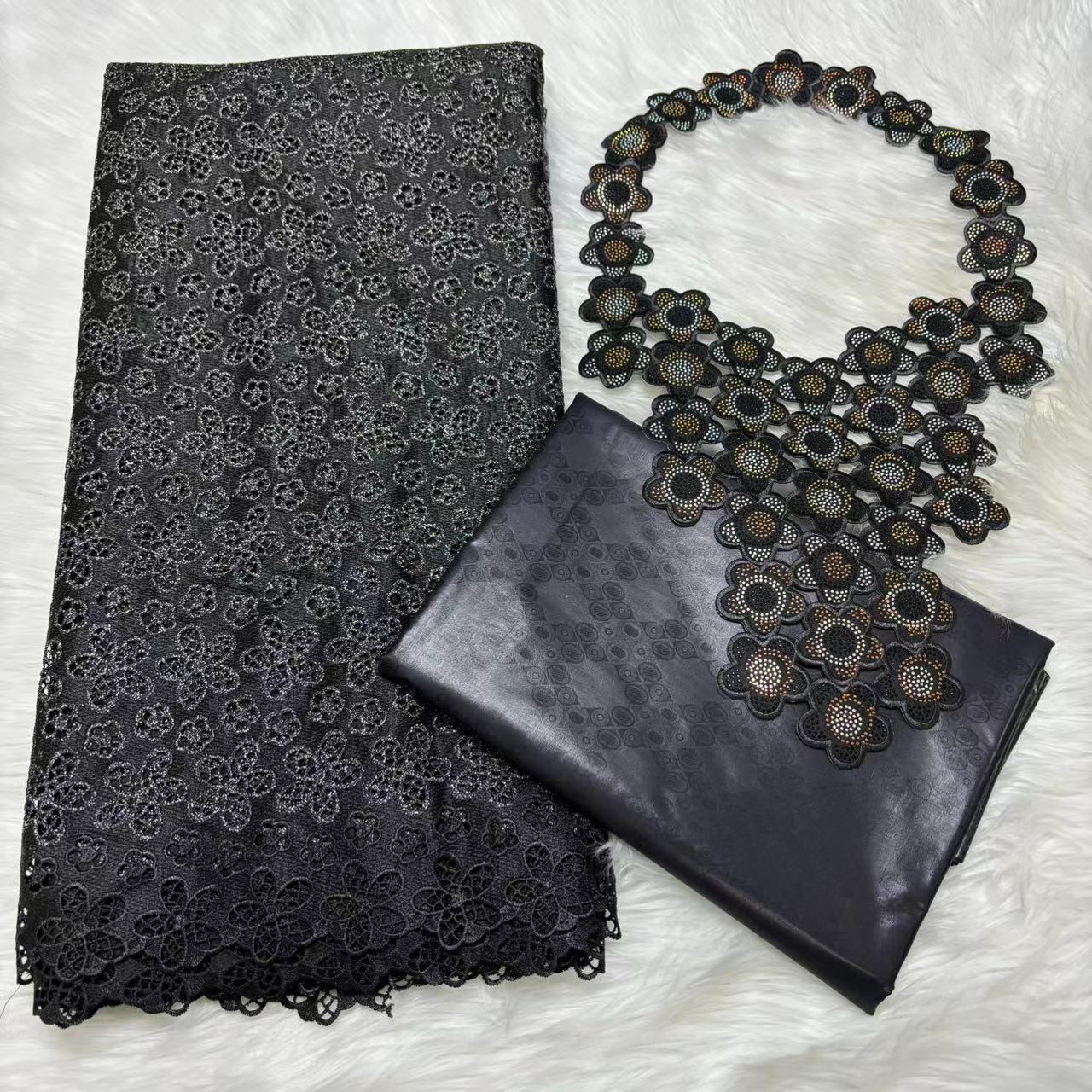 Bazin Riche African Laces Fabric , 2.5+2.5 Yards/set Collar Nigerian ...