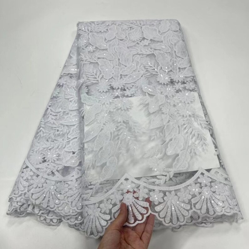 Sequin Lace Fabric 5 Yards Milky Fabric African French Tulle | Etsy
