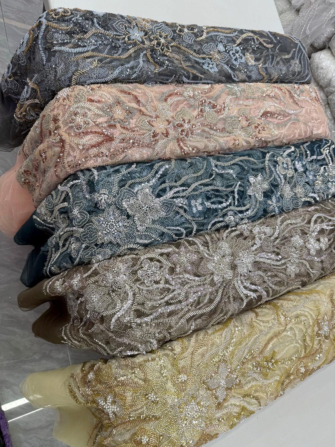 Luxury Beaded Sequin Lace Fabric Wedding Bridal Sparkle Fabric ...