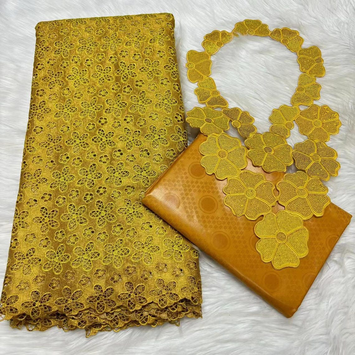 Bazin Riche African Laces Fabric , 2.5+2.5 Yards/set Collar Nigerian ...