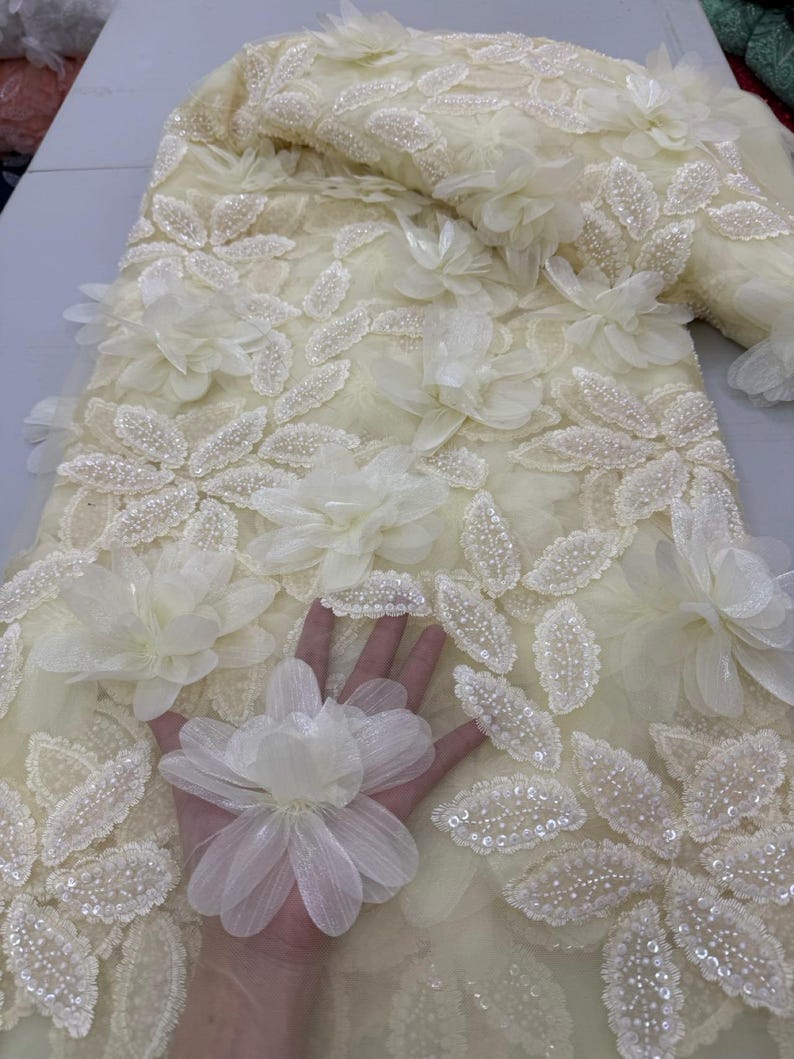 YQOINFKS Luxury Fabric Tulle Lace Embroidered Fabric Sequin Laces Women ...