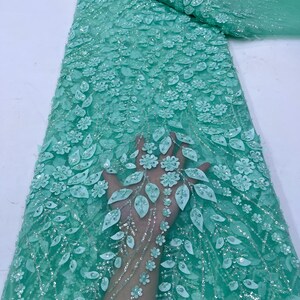 Embroidered Swiss Voile Lace Fabric 5 Yards Sequins Sewing Heavy Beaded ...