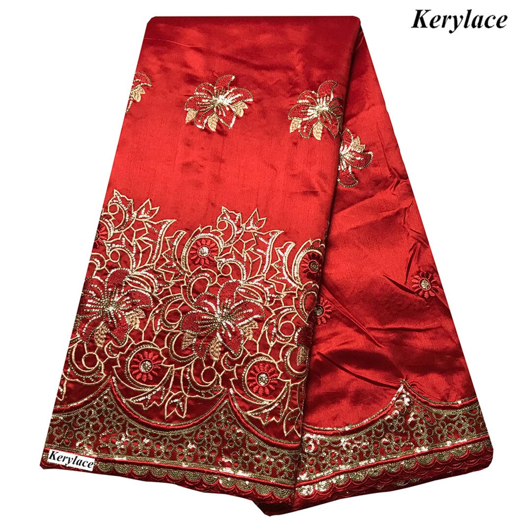 Gold Red George Sequins Fabric African Lace Fabric Raw Silk High ...