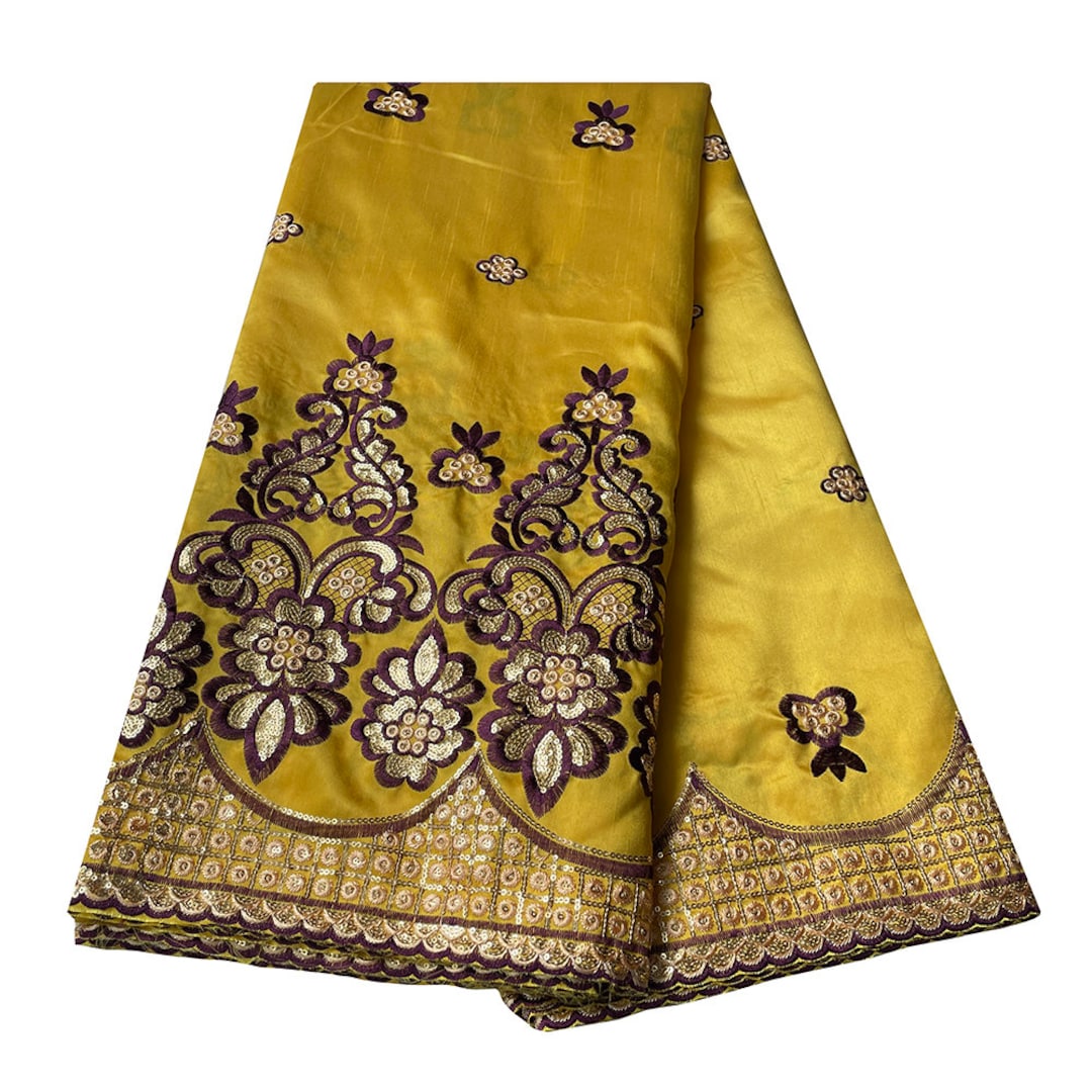 YQOINFKS Orange African George Lace Sequins Fabric High Quality Sewing ...