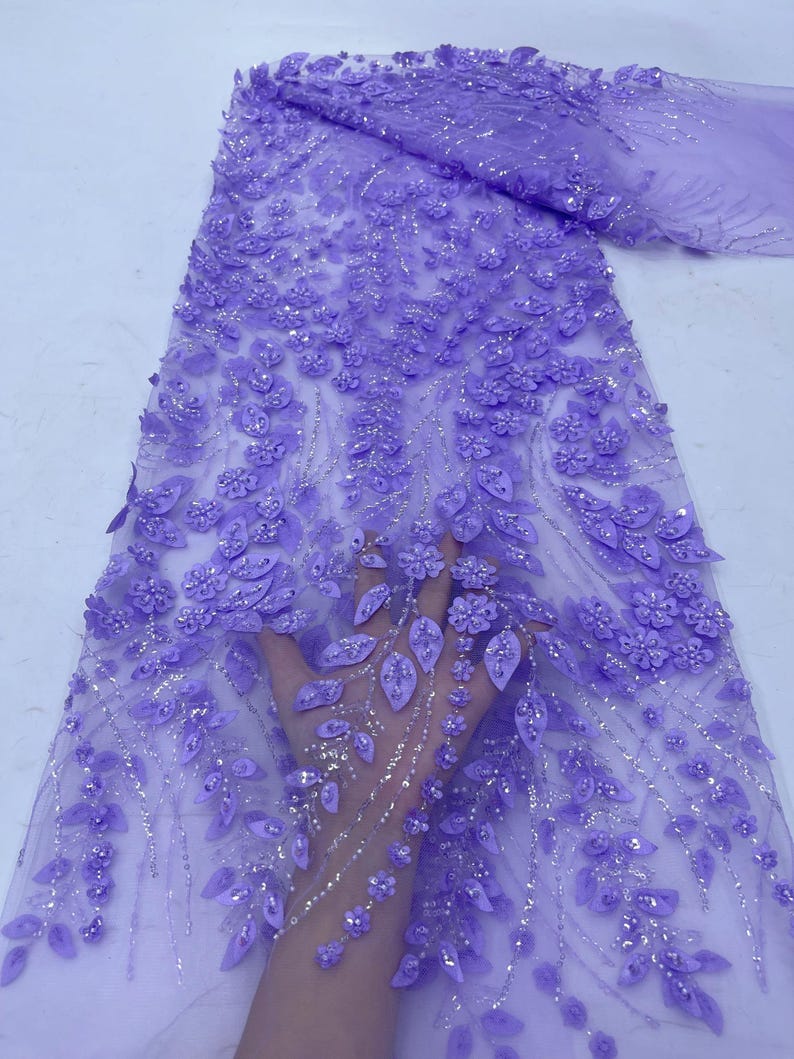 Embroidered Swiss Voile Lace Fabric 5 Yards Sequins Sewing Heavy Beaded ...