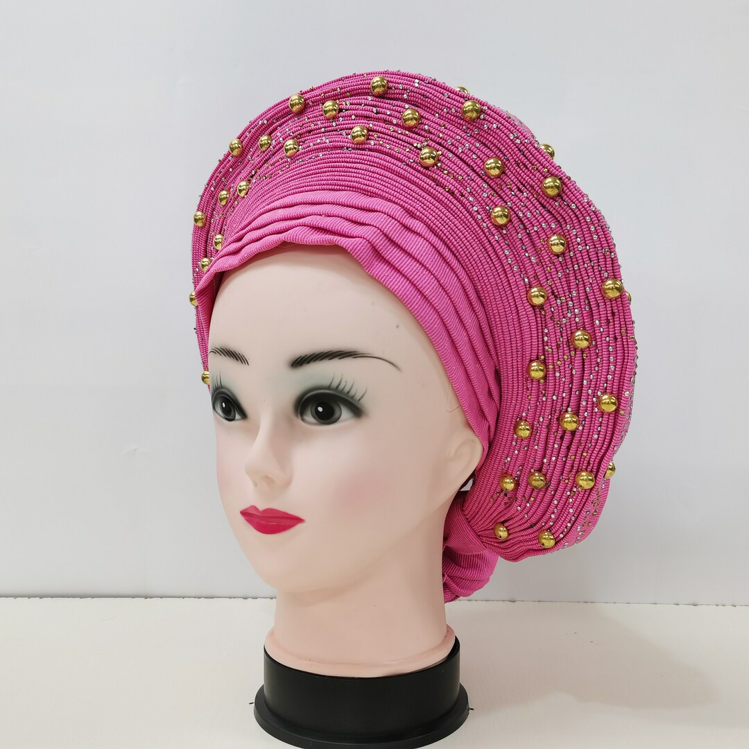 Aso-oke Fabric Gele Textile With Baeded Latest Design African Gele ...