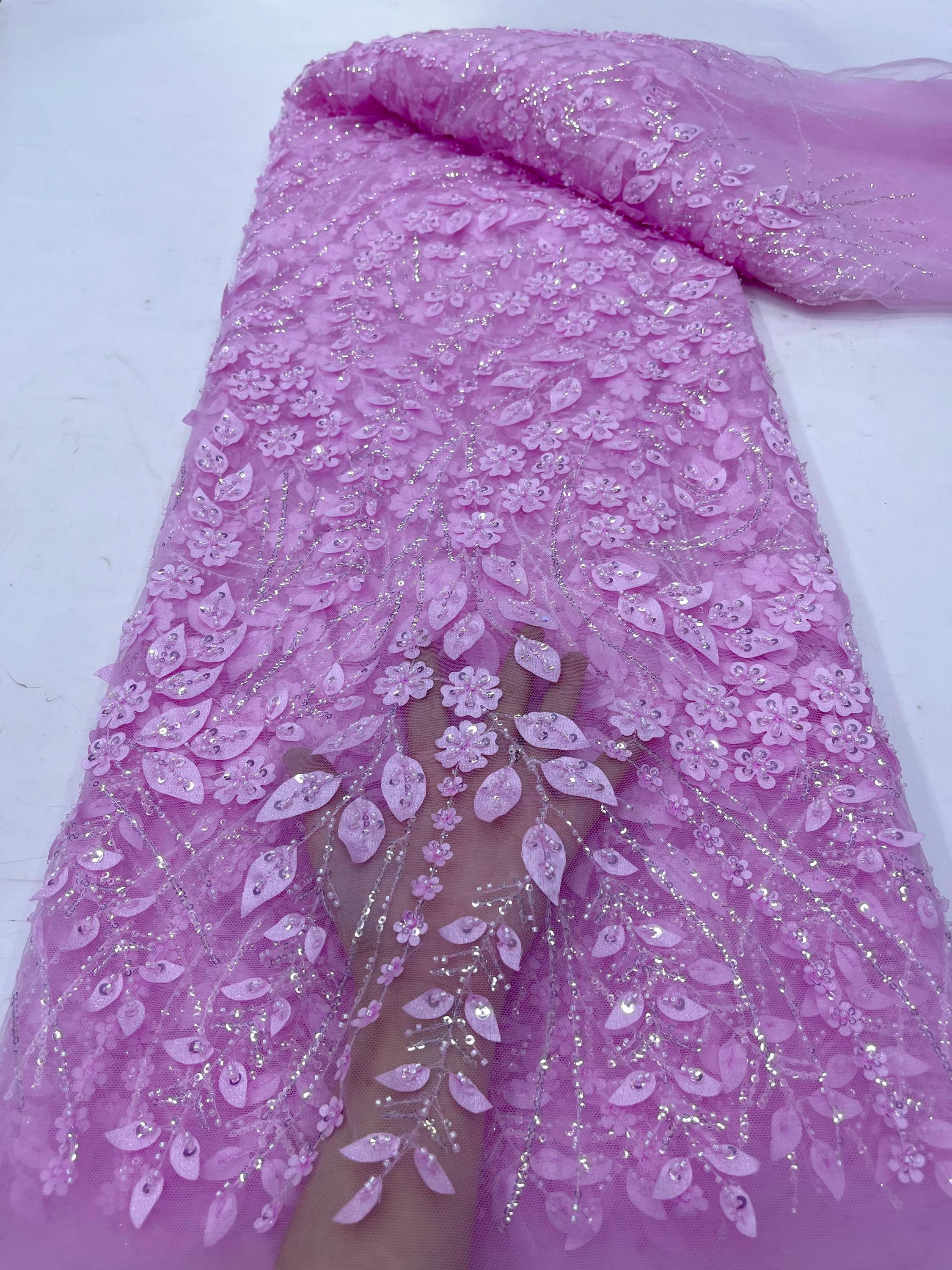 Embroidered Swiss Voile Lace Fabric 5 Yards Sequins Sewing Heavy Beaded ...