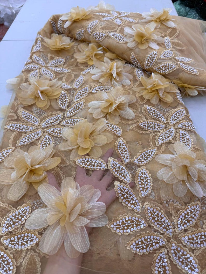 YQOINFKS Luxury Fabric Tulle Lace Embroidered Fabric Sequin Laces Women ...