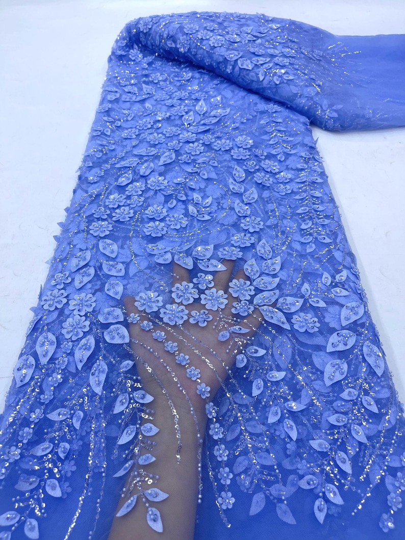 Embroidered Swiss Voile Lace Fabric 5 Yards Sequins Sewing Heavy Beaded ...