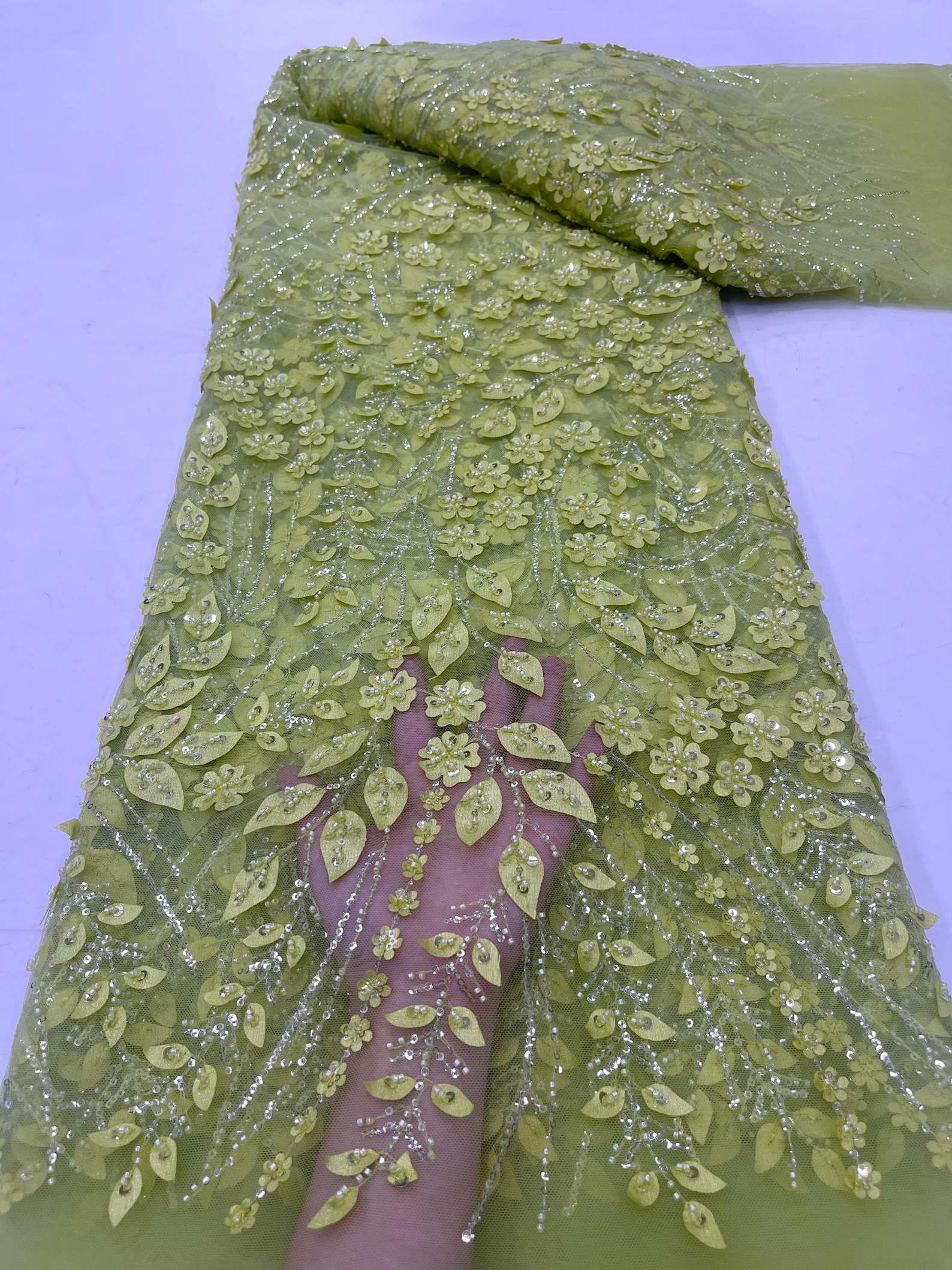 Embroidered Swiss Voile Lace Fabric 5 Yards Sequins Sewing Heavy Beaded ...