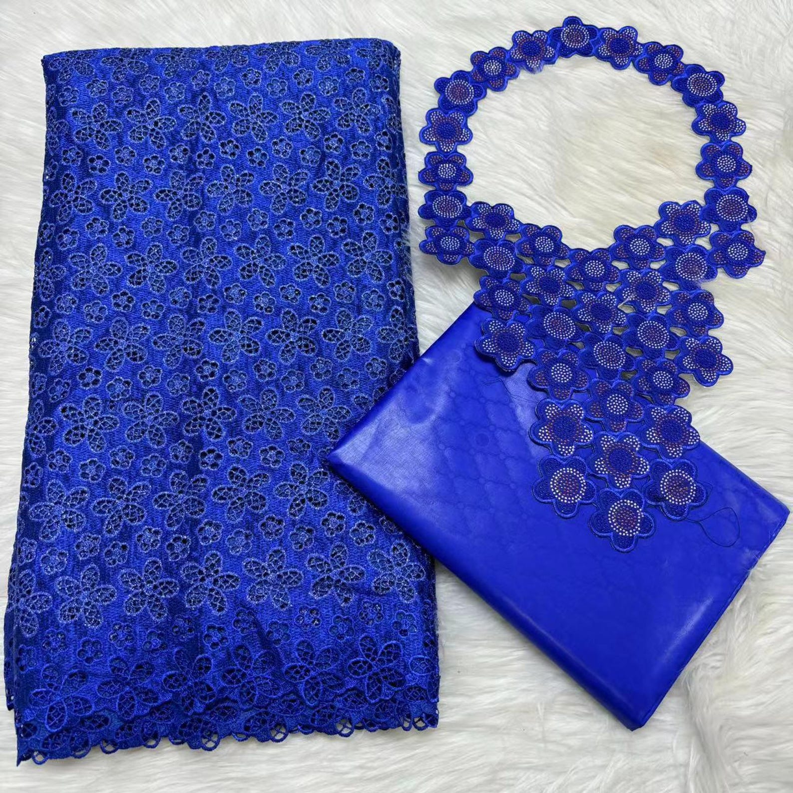 Bazin Riche African Laces Fabric , 2.5+2.5 Yards/set Collar Nigerian ...