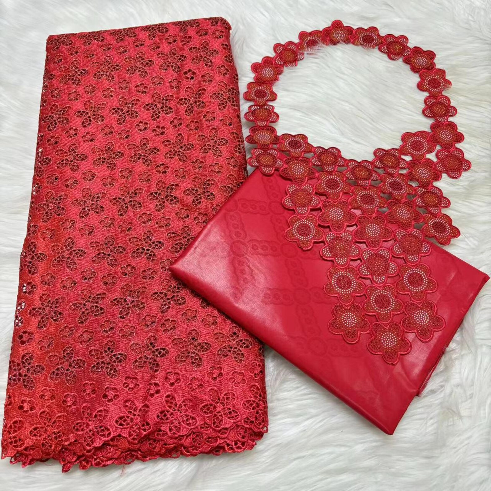 Bazin Riche African Laces Fabric , 2.5+2.5 Yards/set Collar Nigerian ...