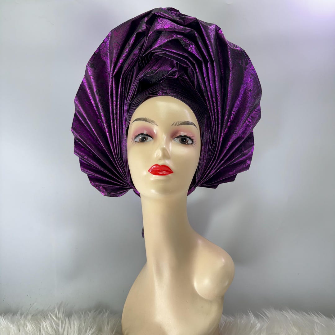Luxury Aso-oke Fabric Gele, Nigerian African Wedding Party Ready Made ...
