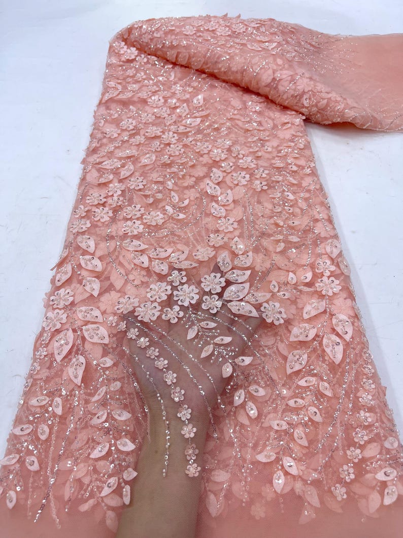 Embroidered Swiss Voile Lace Fabric 5 Yards Sequins Sewing Heavy Beaded ...