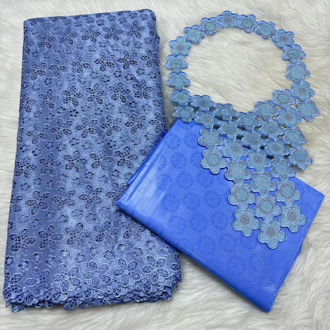 Bazin Riche African Laces Fabric , 2.5+2.5 Yards/set Collar Nigerian ...